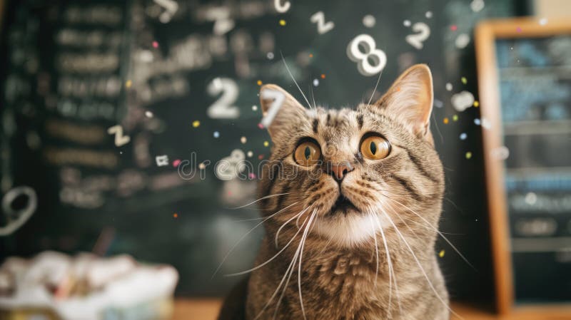 Mathematical Numbers Fly Around the Cat Stock Photo - Image of algebra ...