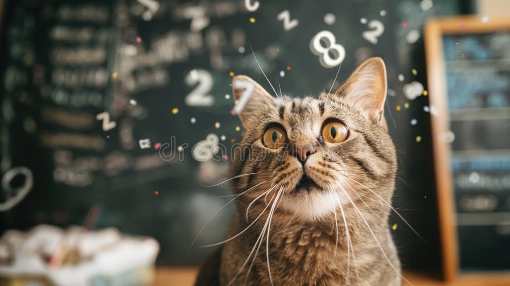 Mathematical Numbers Fly Around the Cat Stock Photo - Image of algebra ...
