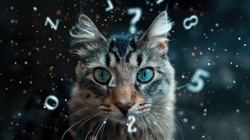 Mathematical Numbers Fly Around the Cat Stock Photo - Image of quiz ...