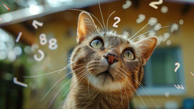 Mathematical Numbers Fly Around the Cat Stock Photo - Image of quiz ...