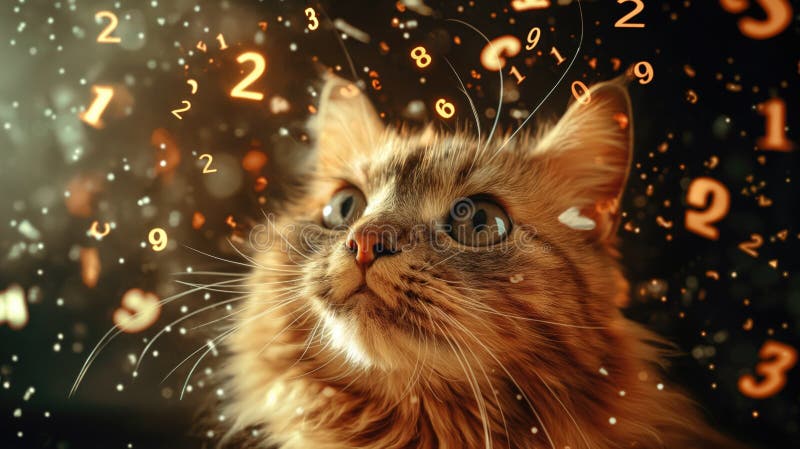 Mathematical Numbers Fly Around the Cat Stock Image - Image of training ...