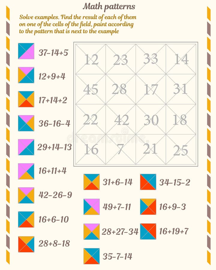 Mathematical Patterns. Worksheet Stock Illustration - Illustration of ...