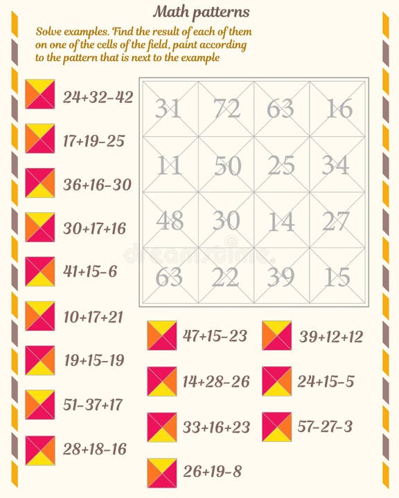 Mathematical Patterns. Worksheet Stock Illustration - Illustration of ...