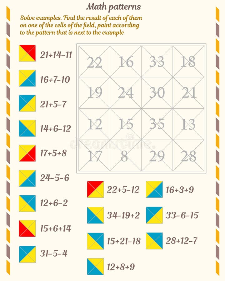 Mathematical Patterns. Worksheet. Solve Examples Stock Illustration ... Mathematical Patterns. Worksheet. Solve Examples Stock Illustration ...