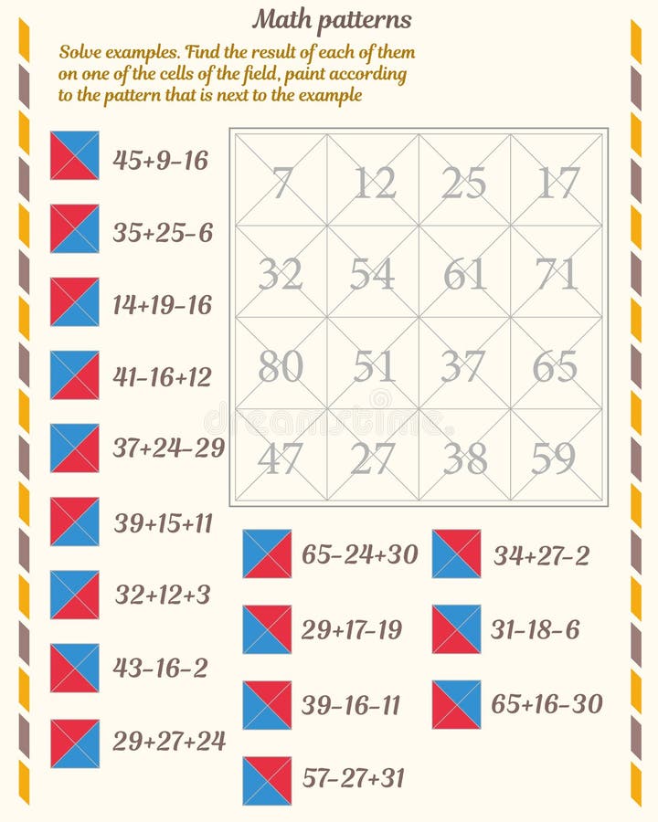 Mathematical Patterns. Worksheet. Solve Examples Stock Illustration ...