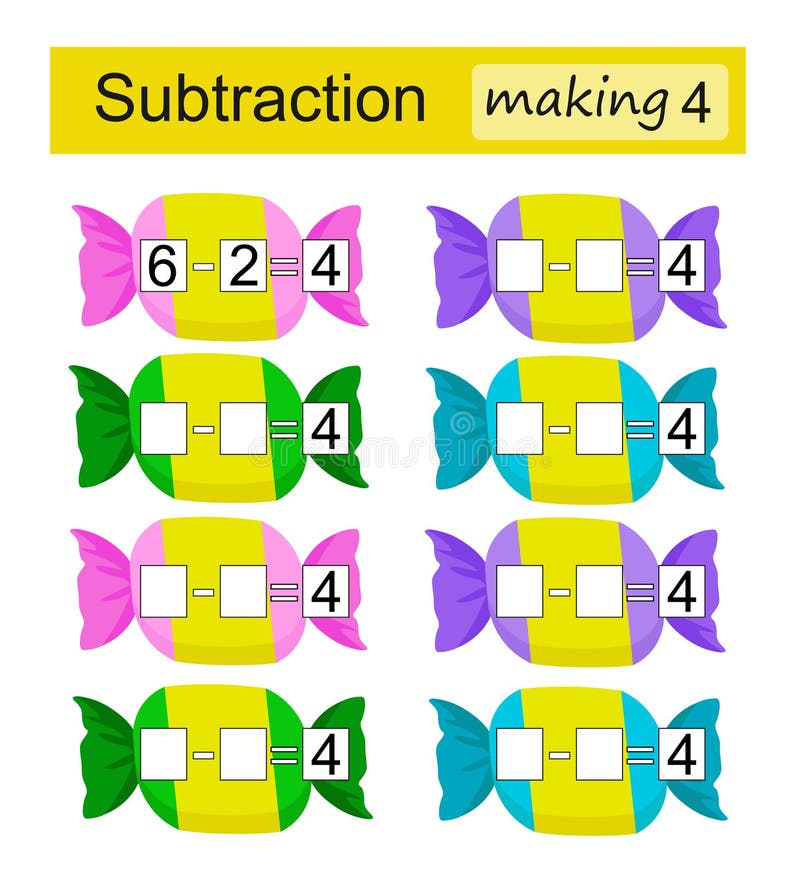 Mathematical Problem for Kids. Subtraction. Making 4 Stock Vector ...