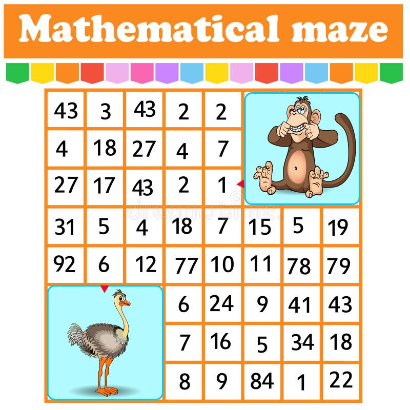 Mathematical Rectangle Maze.monkey and Ostrich. Game for Kids. Number ...