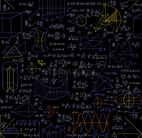 Mathematical Vector Seamless Pattern with Figures, Formulas, Plots ...