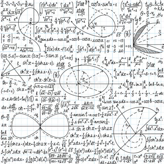 Mathematical Vector Seamless Pattern with Formulas, Plots and Equations ...