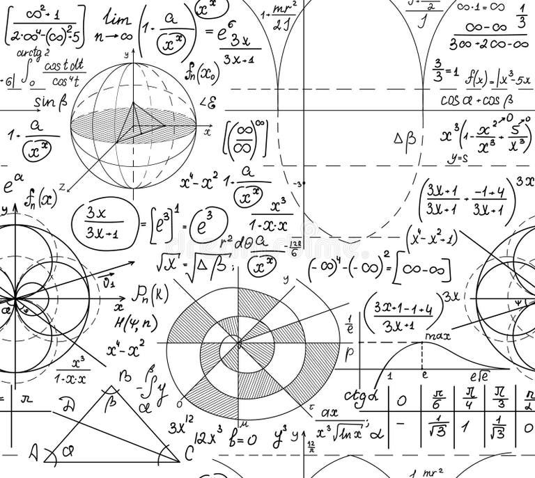 Mathematical Vector Seamless Pattern with Handwritten Mathematical and Physics Formulas ...