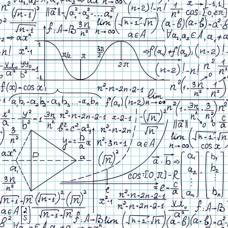 Mathematical Vector Seamless Pattern with Math Figures, Calculations ...