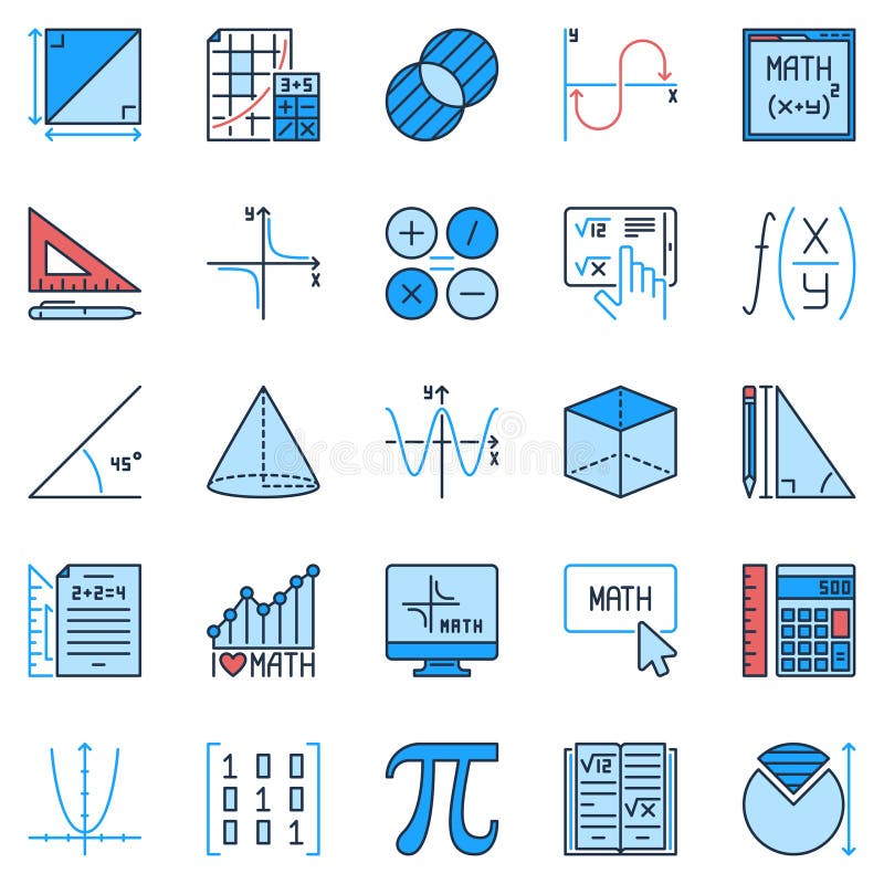Mathematics Colored Icons Set. Math Education and Science Vector Signs ...
