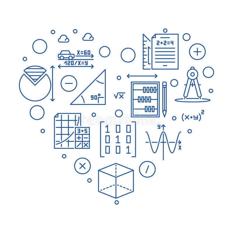 Mathematics Education Vector Outline Heart Shaped Banner - Math Concept ...