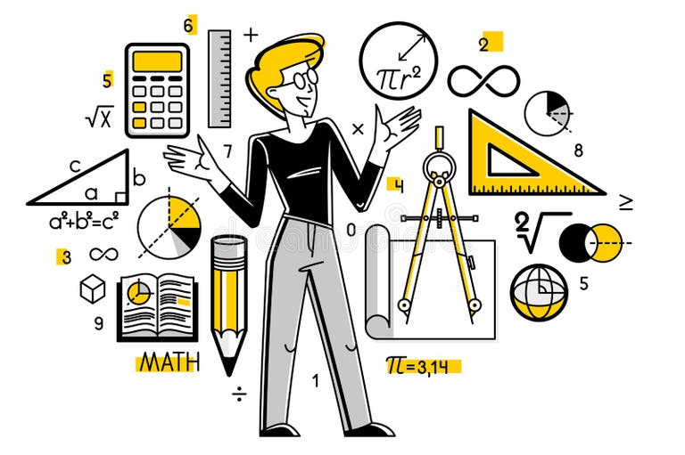 Mathematics Education Vector with Student Learning Math or Teacher ...