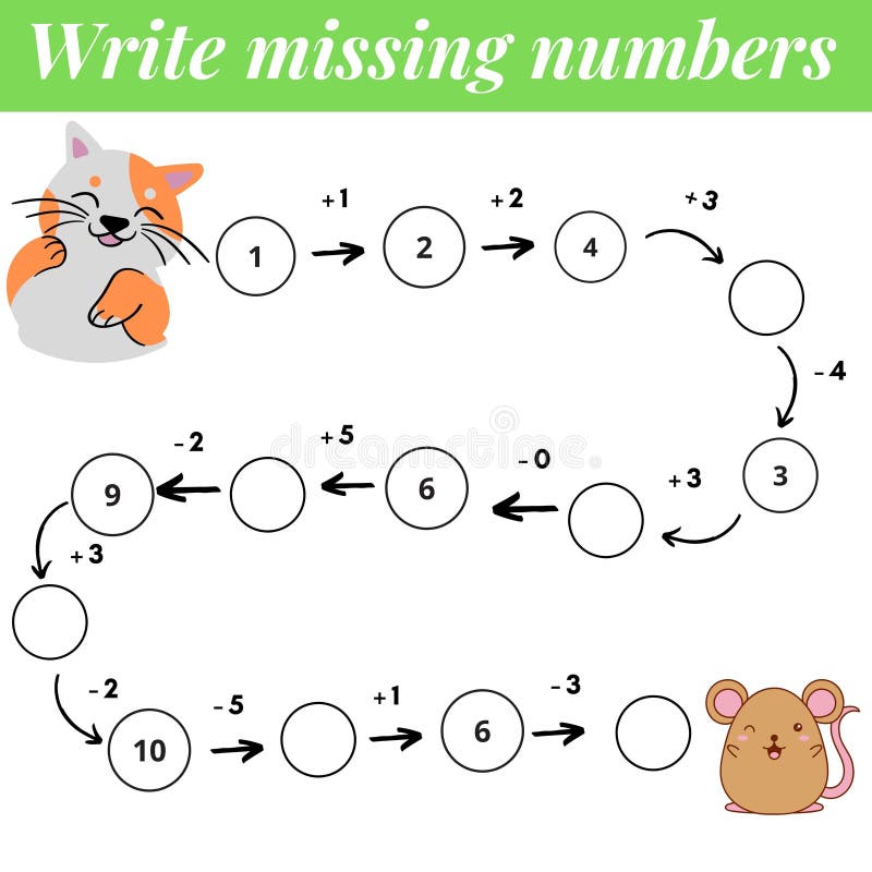 Mathematics Educational Game. Complete the Row, Write Missing Numbers ...
