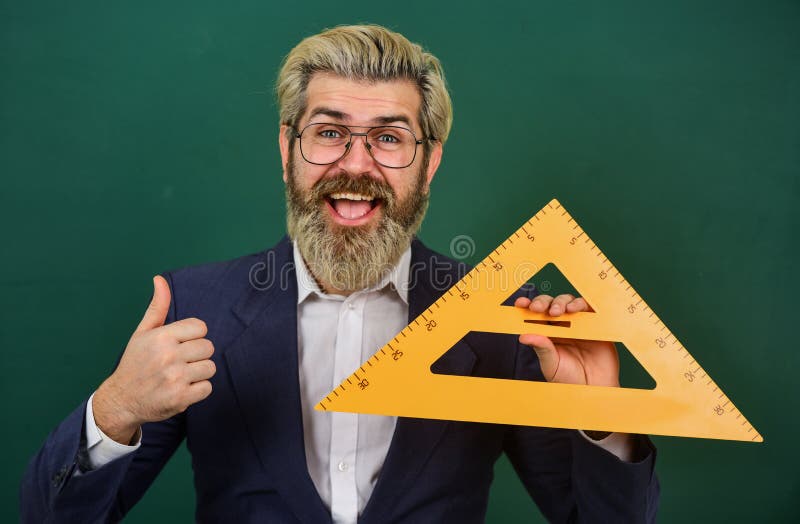 Mathematics Favorite Subject. Man Teacher Use Math Rule Tool. Bearded ...