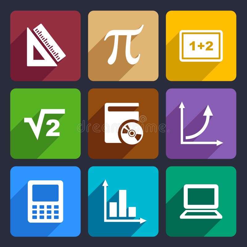 Mathematics Flat Icons Set 52 Stock Vector - Illustration of science ...