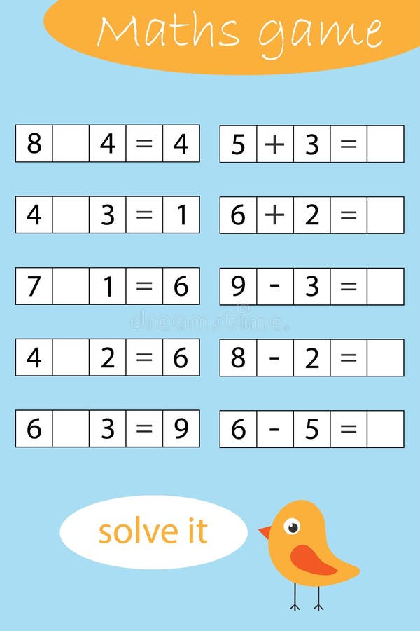 Mathematics Game for Children, Find a Solution, Solve and Write the ...