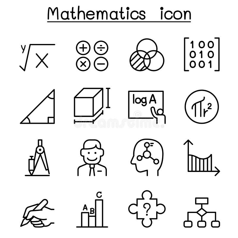 Mathematics Icon Set in Thin Line Style Stock Vector - Illustration of ...