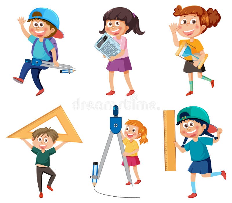 Mathematics Kids Cartoon Set Stock Vector - Illustration of number ...