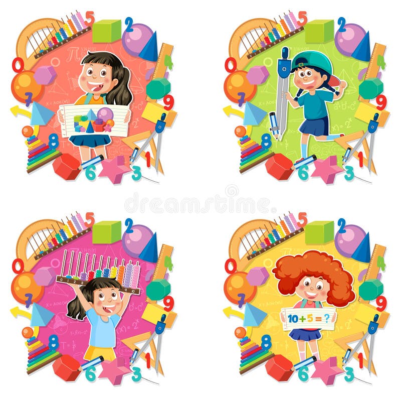 Mathematics Kids Cartoon Set Stock Vector - Illustration of frame ...