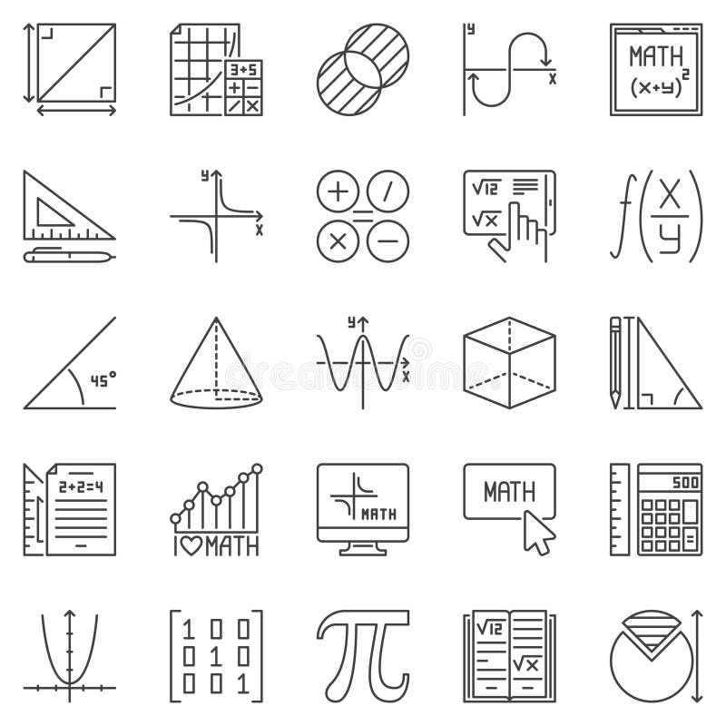 Mathematics Outline Icons Set - Math and Algebra Education Vector ...