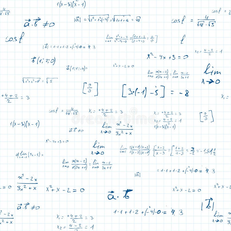 Seamless Pattern of Mathematics Homework on Checkered Paper Stock ...