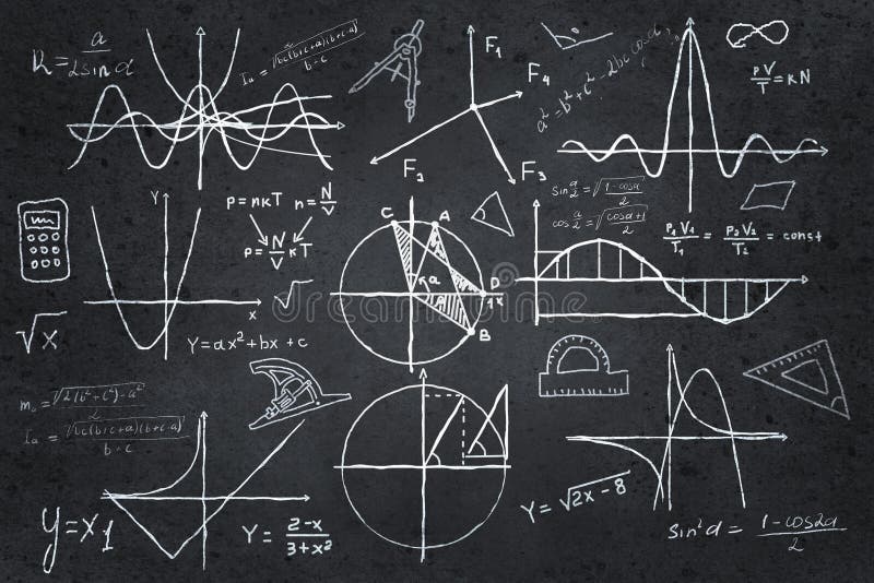 Mathematics Sketches on Blackboard Stock Photo - Image of write ...