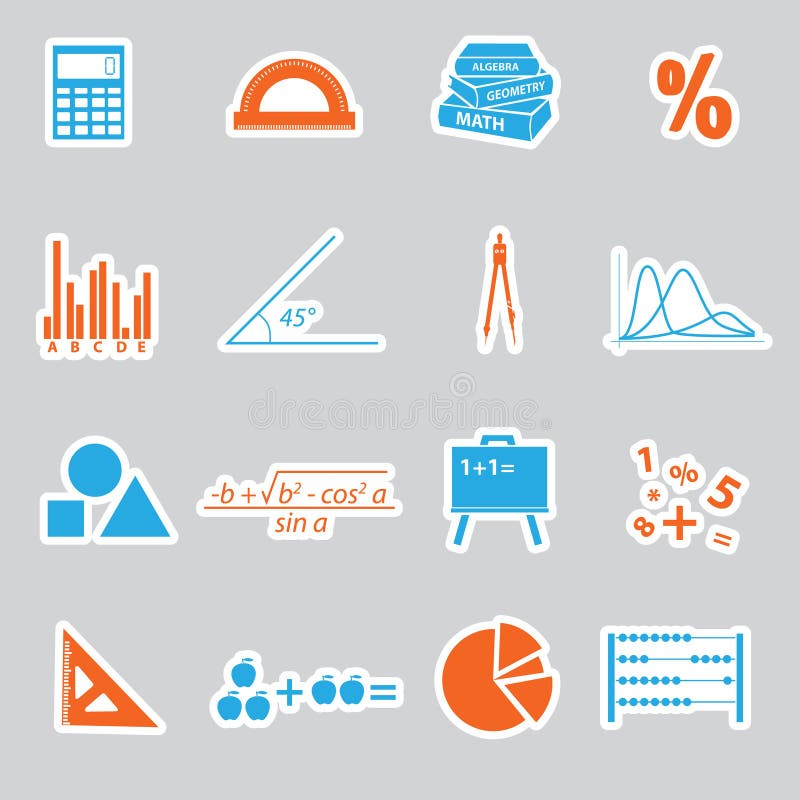Mathematics stickers set stock vector. Illustration of exercise - 45128870