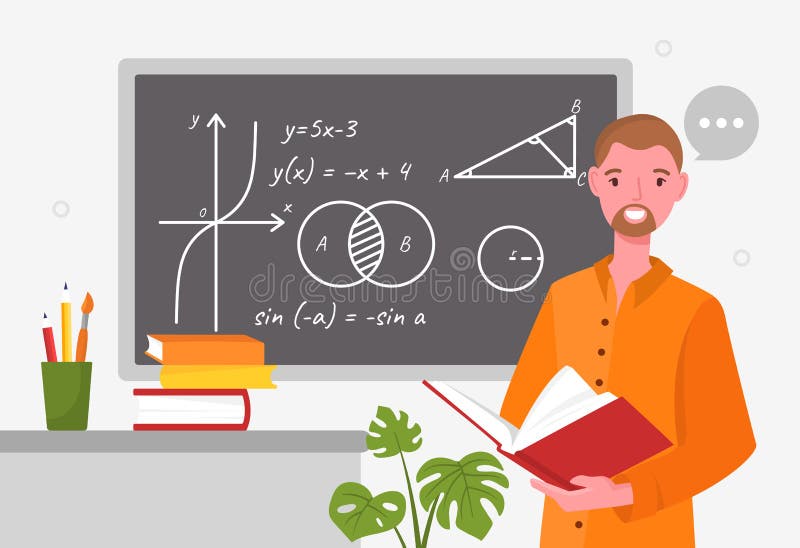 Mathematics Teacher at Blackboard Stock Illustration - Illustration of ...