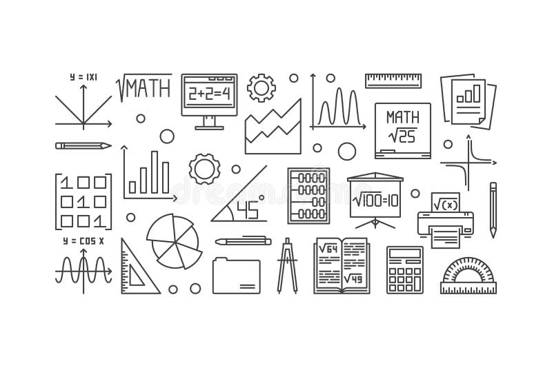 Mathematics Vector Outline Horizontal Banner. Math Science Linear ...