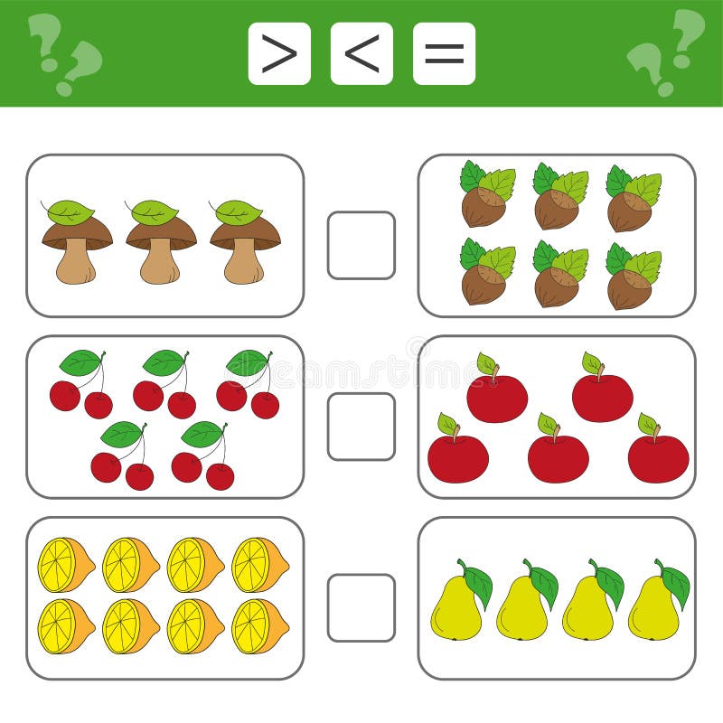 Learning Mathematics, Numbers - Choose More, less or Equal Stock Vector ...