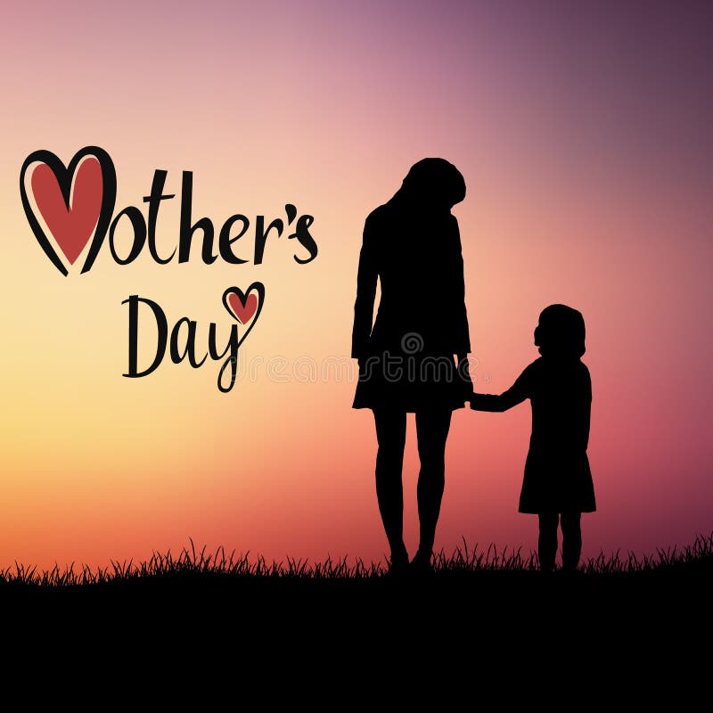Mathers Day Poster with Silhouette of Daughter in Meadow Stock Vector ...