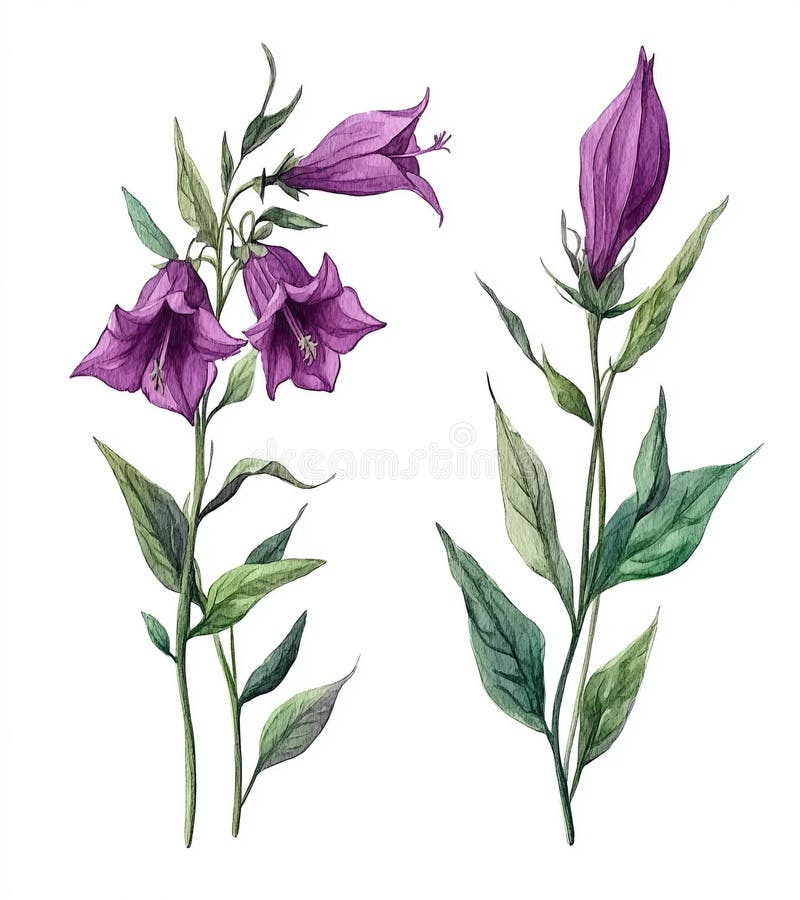 Mathiola Flowers Illustration Set in Watercolour Isolated on White ...