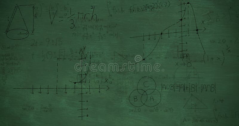 Mathmatical Calculations in Black Moving Over a Green Chalkboard ...