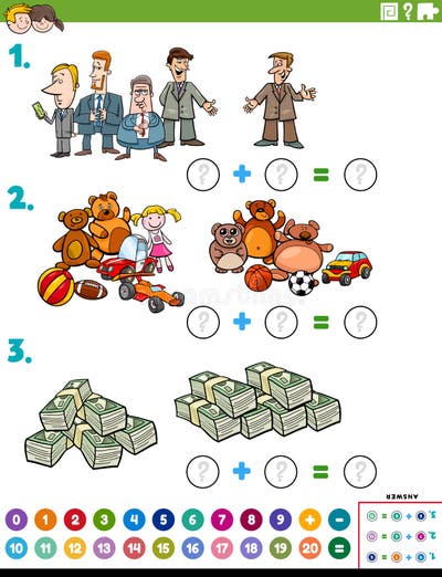 Maths Addition Educational Task with Objects and Characters Stock ...