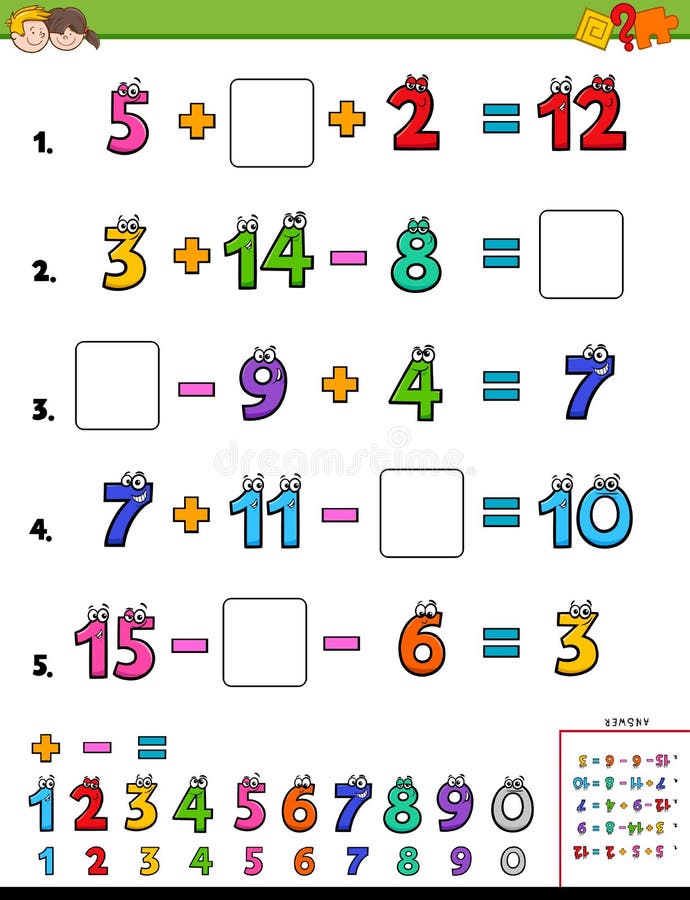 Maths Calculation Educational Page for Children Stock Vector ...