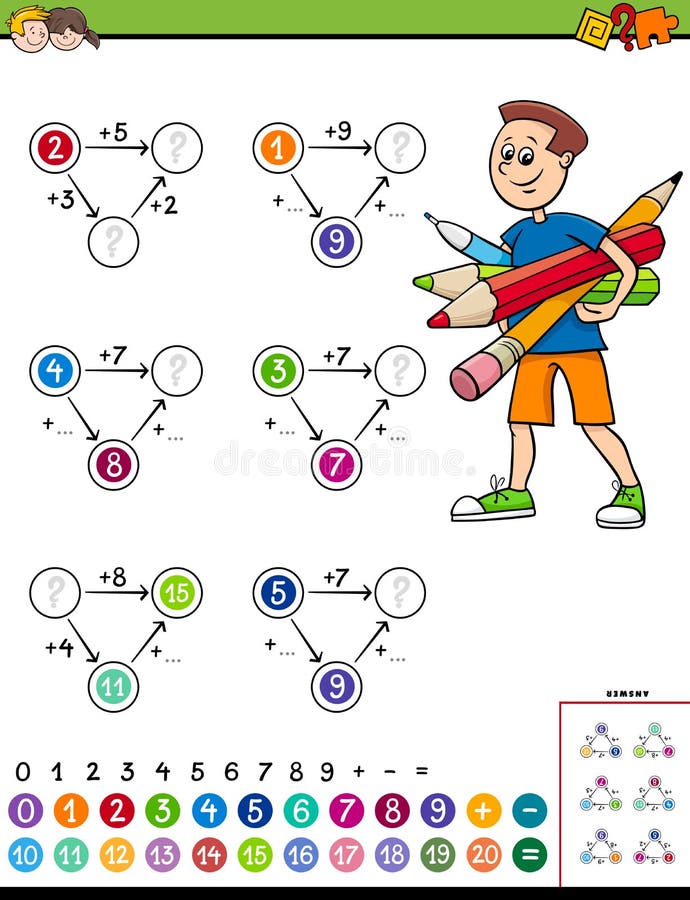 Maths Calculation Educational Game for Kids Stock Vector - Illustration ...