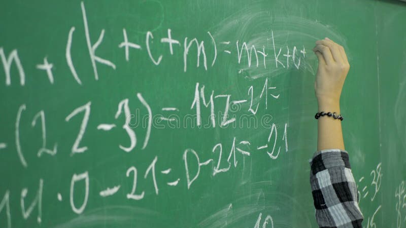 Maths` Chalkboard. Hand`s Writing Simple Mathematical Equation Stock ...