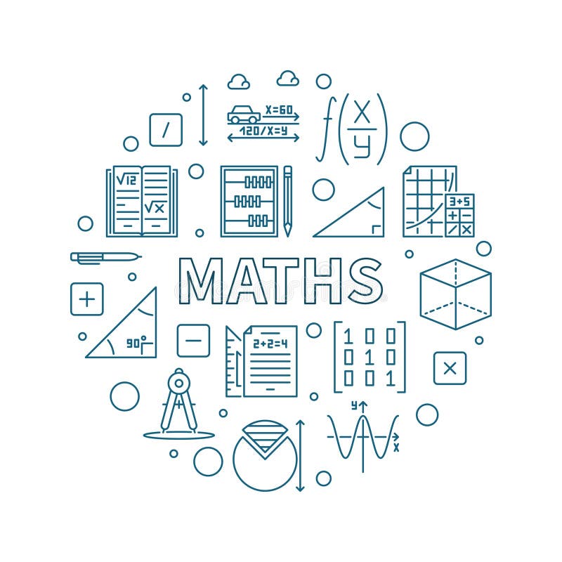 Maths Concept Vector Outline Round Banner. Math Circle Illustration ...