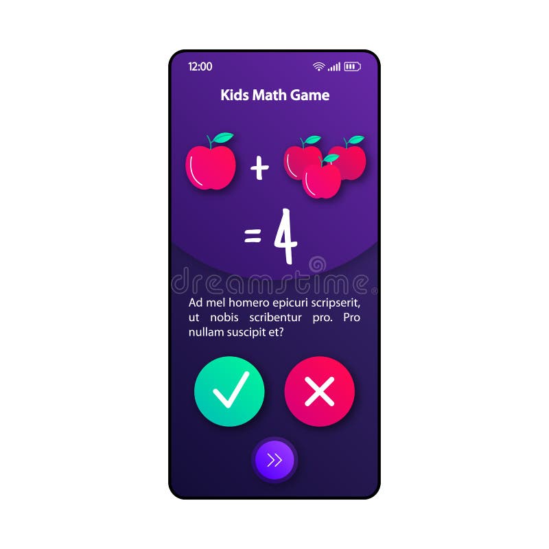 Maths for Kids Smartphone Interface Vector Template. Mobile App Page ...