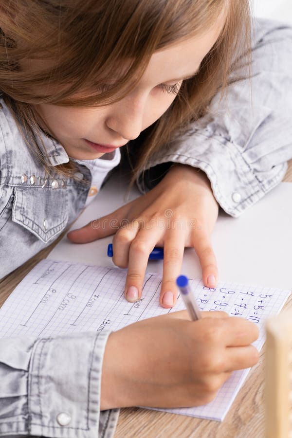 In the Maths Lesson, the Student Draws with a Pencil and Using a Ruler ...