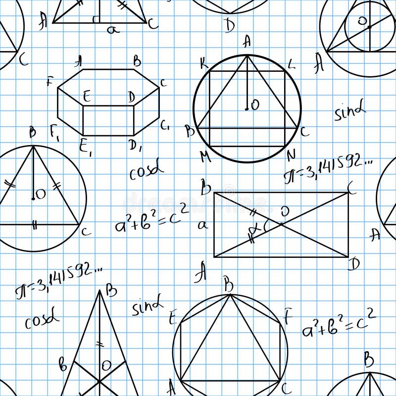 Seamless Pattern of Mathematics Homework on Checkered Paper Stock ...