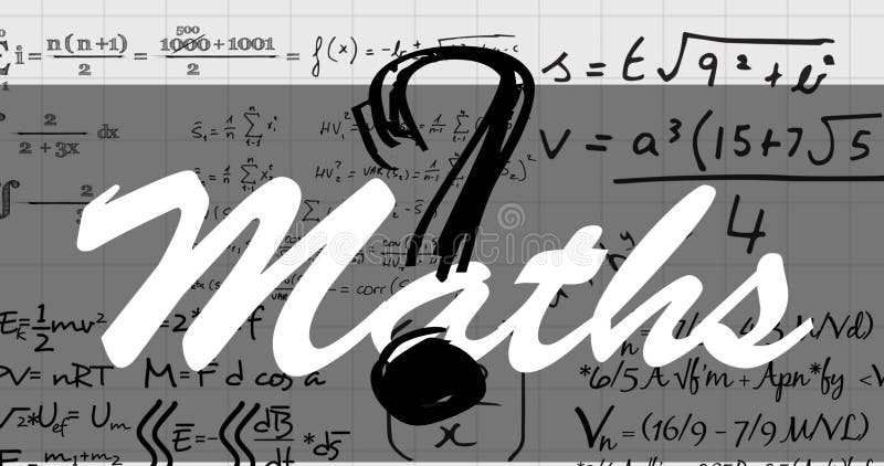 Maths Text Banner and Question Mark Symbol Against Mathematical ...