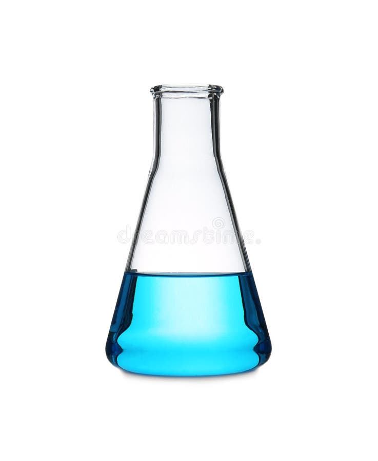 Matraz Erlenmeyer Con Líquido Azul Claro Aislado En Blanco Imagen de ...