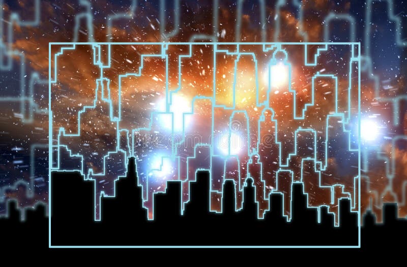 Matrix City Simulation 3D Illustration Stock Illustration ...