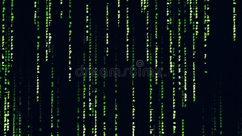 Matrix Code Rain Background, Green Digits Glow and Falling on Screen ...
