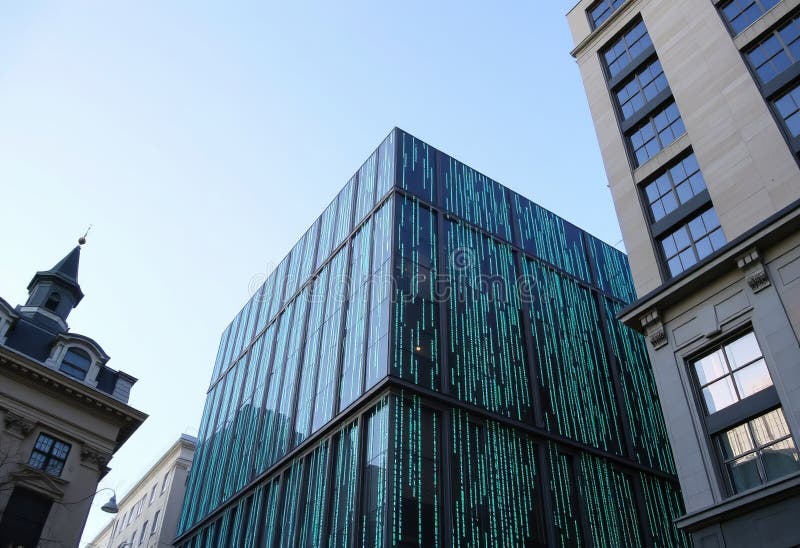 Matrix Code on Buildings Buildings with Matrix Code Flowing Down Stock ...