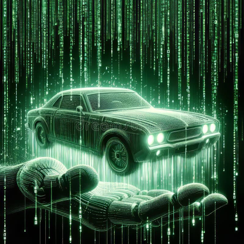 Matrix Code Car a Car Enveloped in Falling Green Digital Rain Re Stock ...