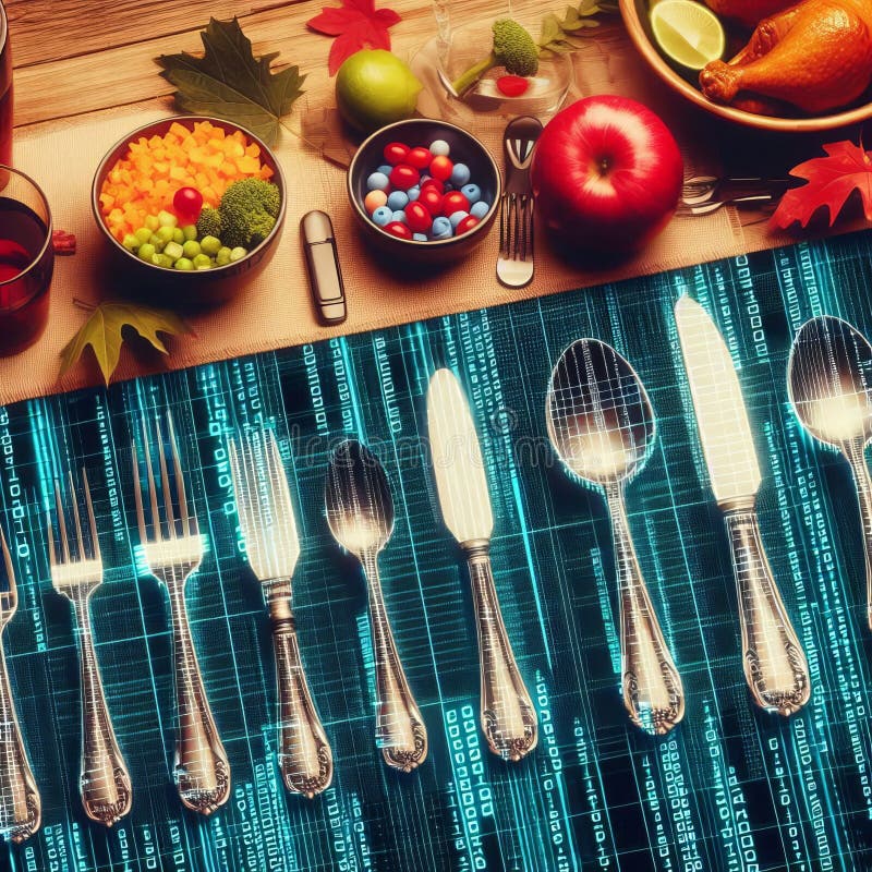 Matrix Code Digital Collage a Collage of Thanksgiving Utensils W Stock ...